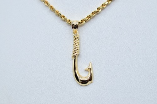 14k Gold Fish Hook Pendant And 14k Gold Rope Chain. | eBay