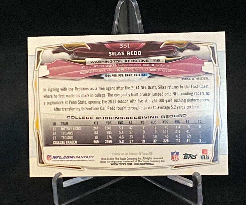 2014 Topps Football Rookie Card #351 Silas Redd Washington Redskins | eBay