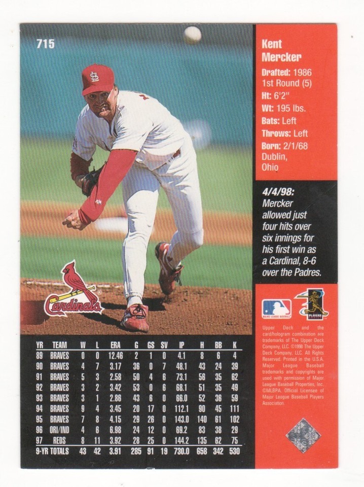 Kent Mercker St Louis Cardinals 1998 Fleer #715 Signed Card | eBay