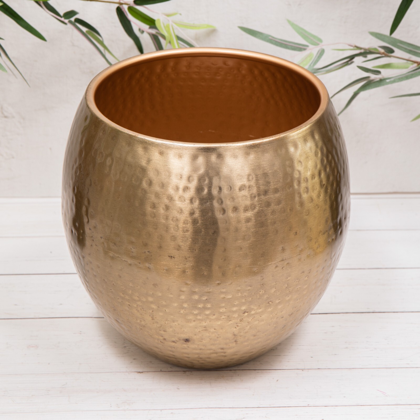 Gold Hammered Metal Indoor Flower Pot Bowl Planters Decorative Metalic ...