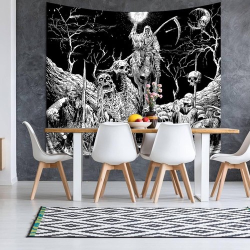 Black and White Goth Skull Tapestry for Bedroom, Gothic Skeleton Wall ...