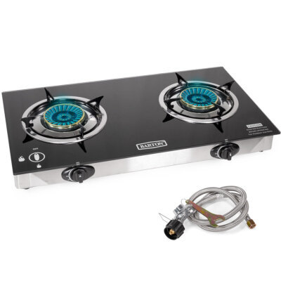 XtremepowerUS 30,000 BTU Dual Burner Stove With Auto Ignition Glass Top ...