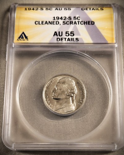 1942-S JEFFERSON 5 CENT ** ANACS AU-55 DETAILS ** WAR TIME SILVER | eBay