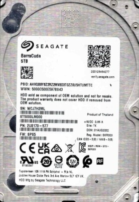 ST5000LM000 F/W: SPS5 P/N: 2U8170-577 TK WCJ AUG 2022 Seagate 5TB | eBay