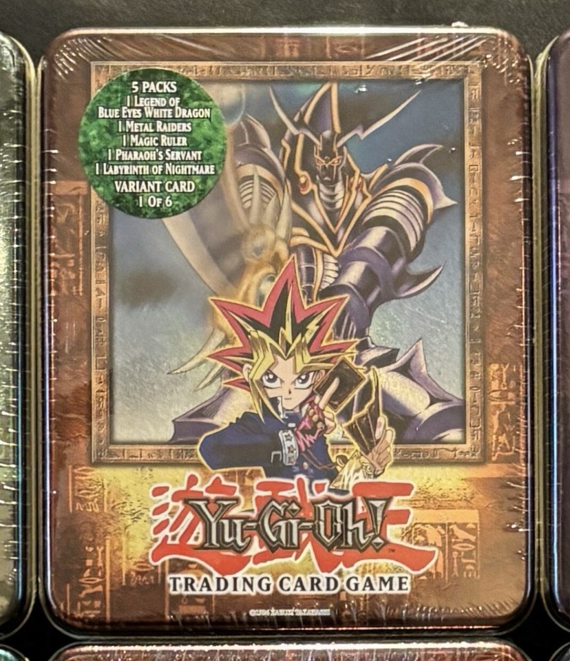 YUGIOH 2003 COLLECTOR 6 TINS SET, EACH TIN; 5 PCKS +1 VAR. CARD, FACT ...
