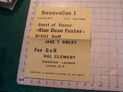 1984 SONUVACON 1 laconia, NH w guests ALAN DEAN FOSTER, JANE T SIBLEY ...