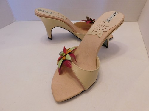XOXO LADIES BEIGE LEATHERMULTI-COLORED FLOWER SLIDE HEELS SIZE 36 / US ...