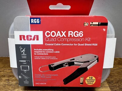 RCA VHC145KITR RG6 Quad Shield Compression Coax Cable Connector Kit New ...