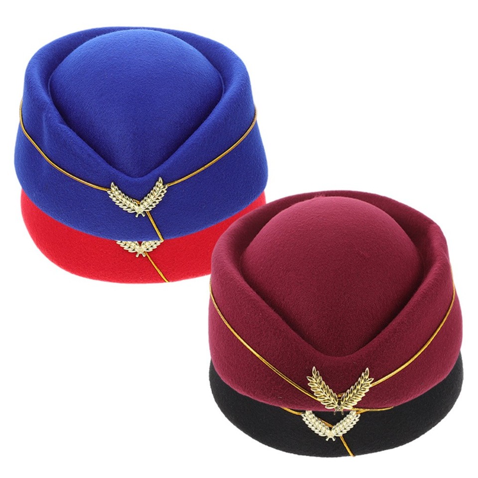 4 Pcs Flight Attendant Accessories Beret Hat Women Air Hostess Cap ...