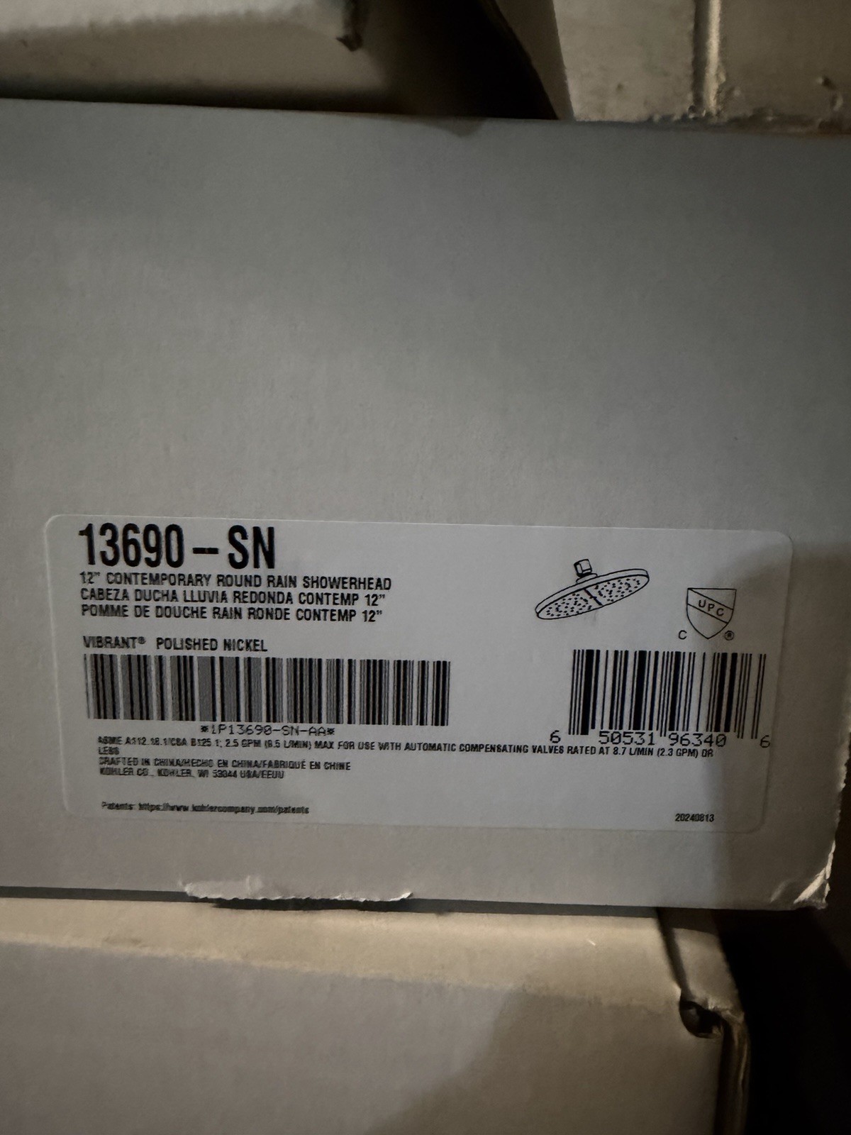 Kohler K-13690-SN Contemporary Round 12” Rainfall Shower Head Polished ...