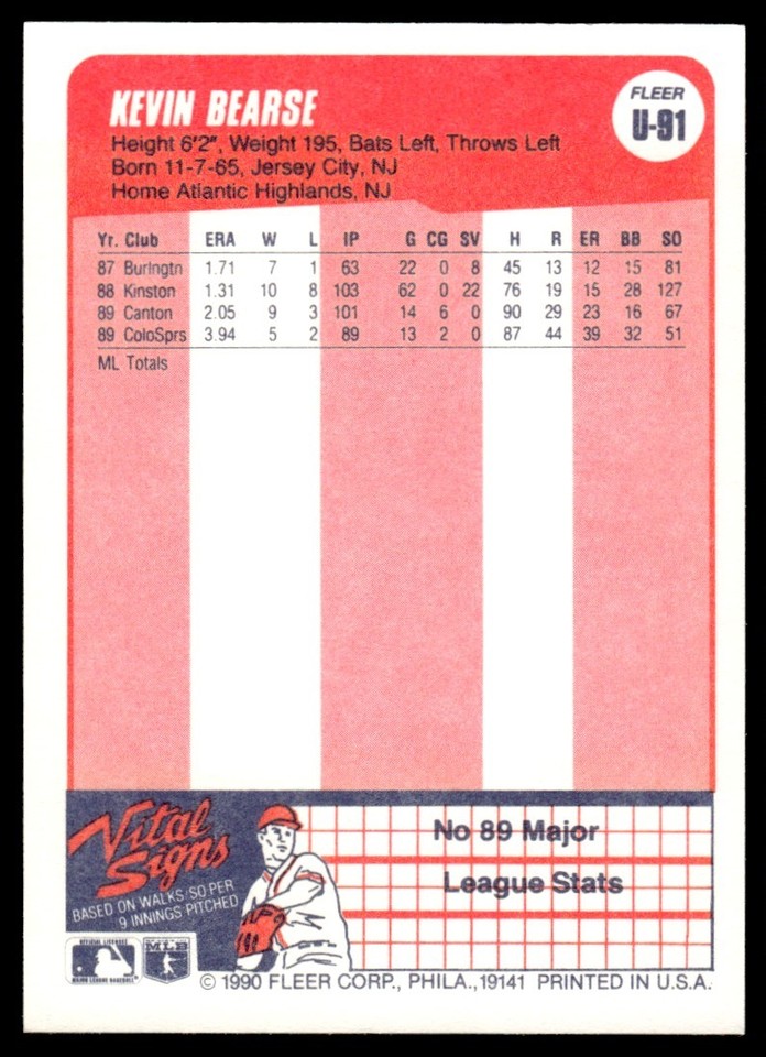 1990 Fleer Update Kevin Bearse Rookie Cleveland Indians #U-91 | eBay