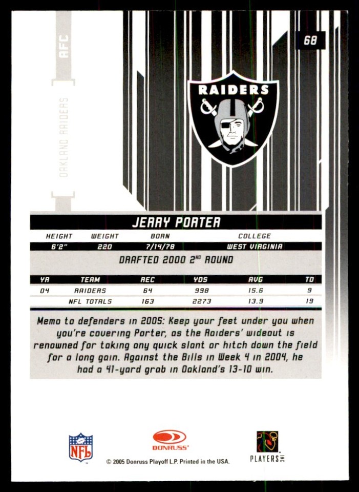 2005 Donruss Rookies & Stars Jerry Porter Football Cards #68 | eBay