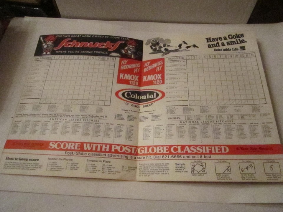 4 MLB BASEBALL SCORE CARDS - 1980 - 1971 - 1979 - 1969 - BOX WW | eBay