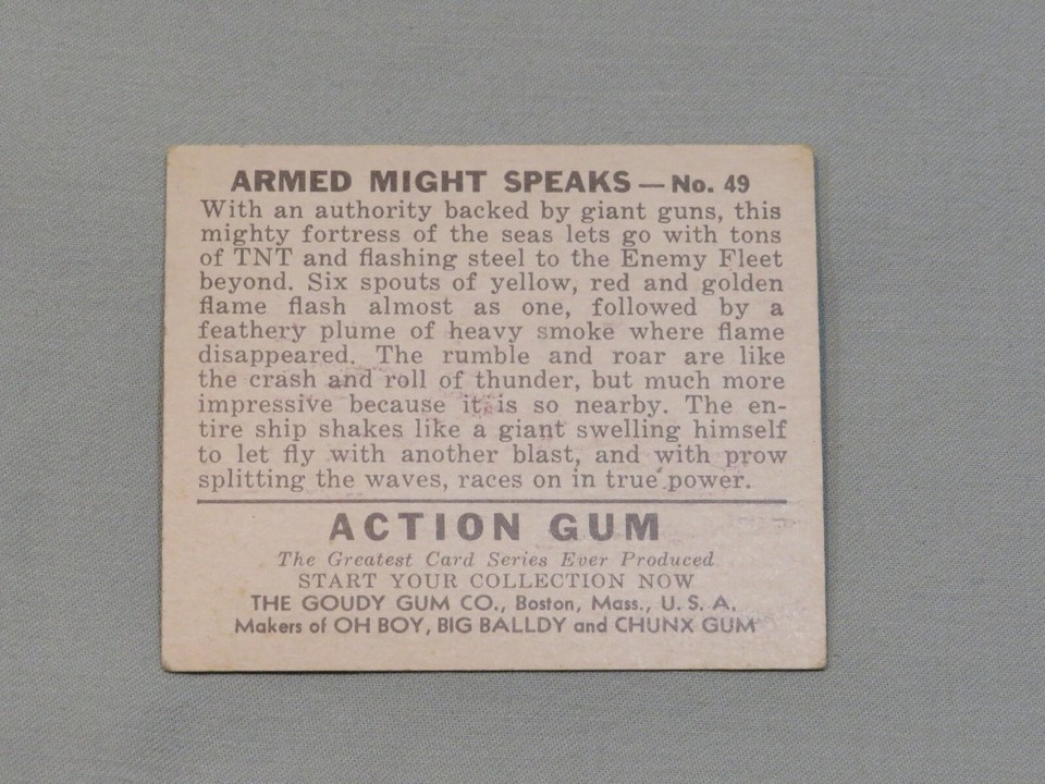 1938-39 R1 Goudy Gum Co Action Gum #49 Armed Might Speaks Card #2 | eBay
