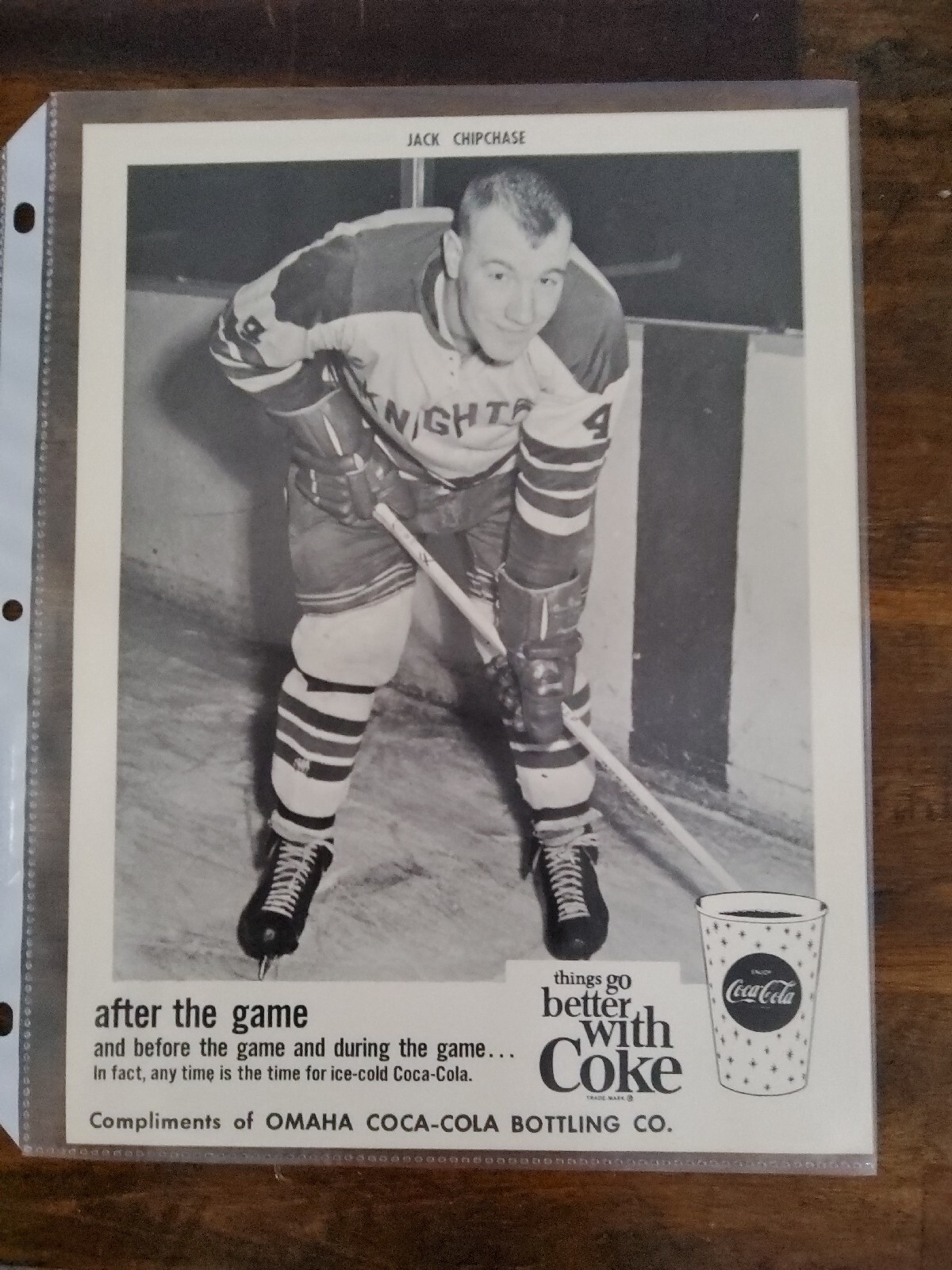 1966-67 Omaha Knights Hockey Coca-Cola Jack Chipchase Photo Coke Rare ...