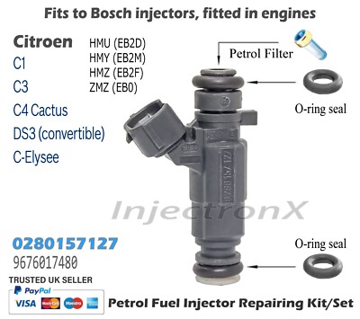 Fuel Injector Service Kit O-Ring 0280157127 for Citroen 1.0 VTi 1.2 VTi ...