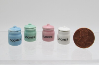 Dollhouse Miniature Small Ceramic Cookie Jar with Lid - 4 Colors G5990 ...