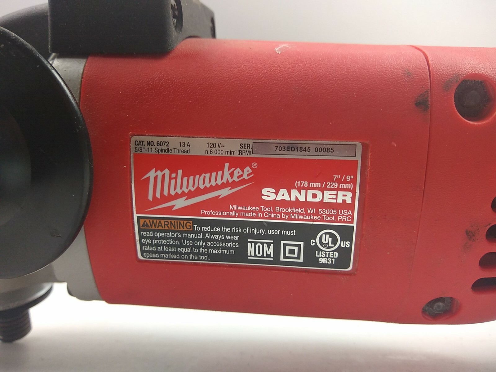 Milwaukee BROKEN 6072, 2.25 max, 13 Amp, 7 in./9 in. Sander, 5000 RPM B ...