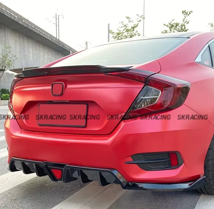 Glossy Black Rear Bumper Diffuser Lip +LED For 2016-2021 Honda Civic ...