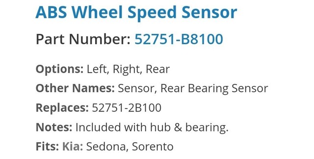 Genuine Kia Rear Bearing Sensor 52751-b8100 for sale online | eBay