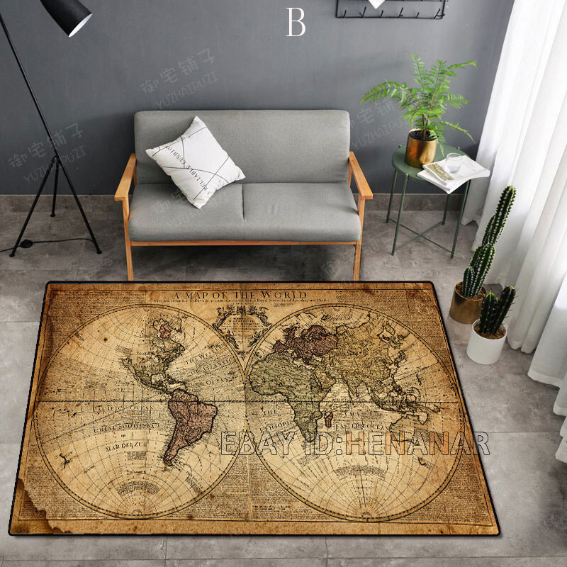 World Map Nautical Carpet Floor Mat Home Non-slip Area Rugs Rectangle ...