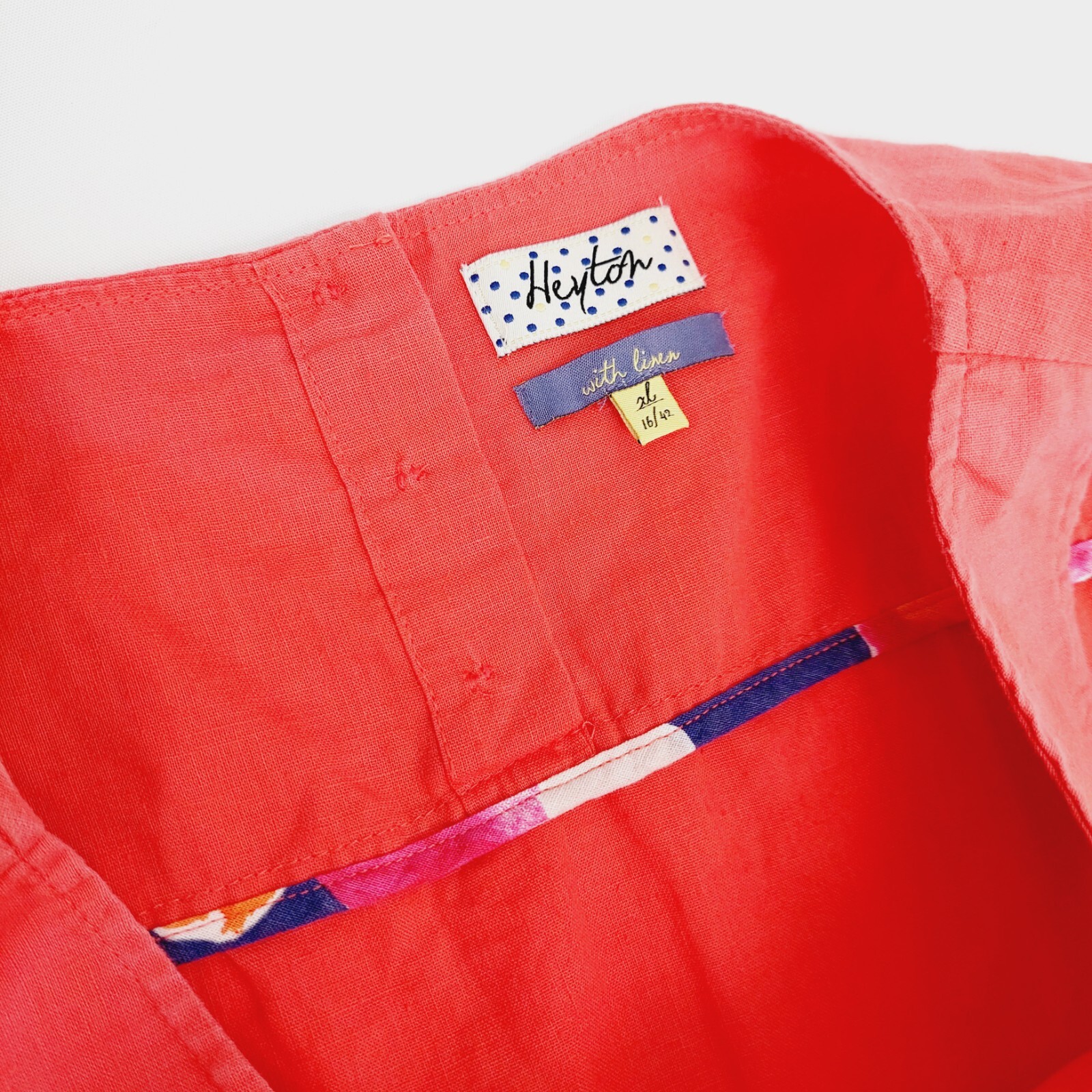 Heyton Sleeveless Blouse Womens Size 16 XL Coral Red Linen Blend Yoke ...