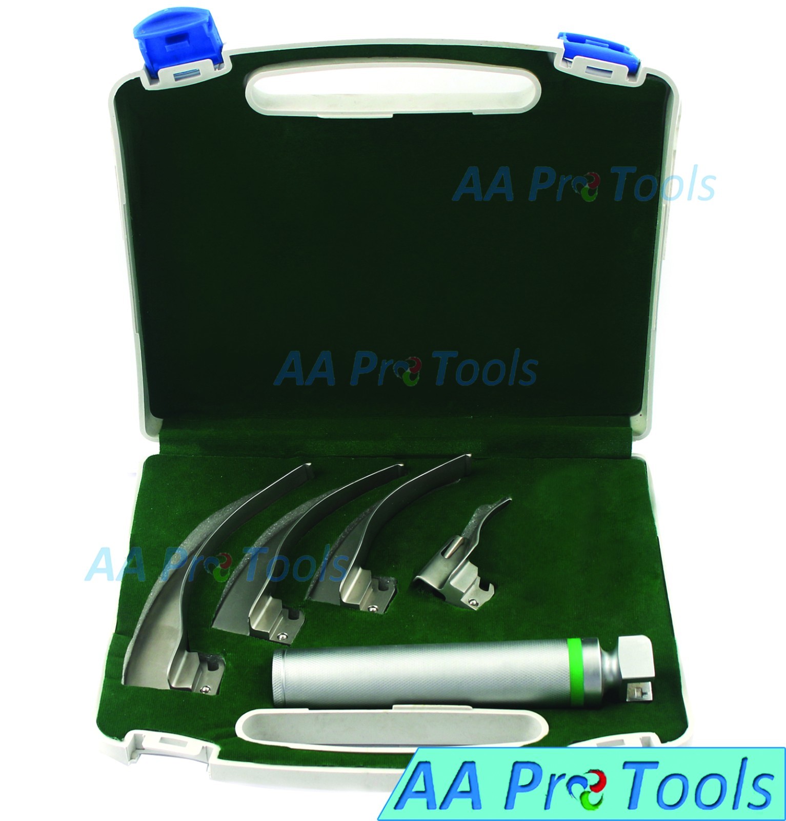 Fiberoptic MAC Laryngoscope Led Set with Blade #1 #2 #3 &4 and Medium ...