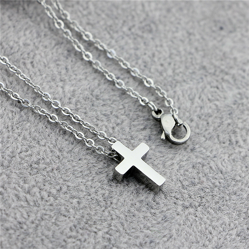 Womens Girls Simple Small Tiny Cross Pendant Necklace Stainless Steel ...