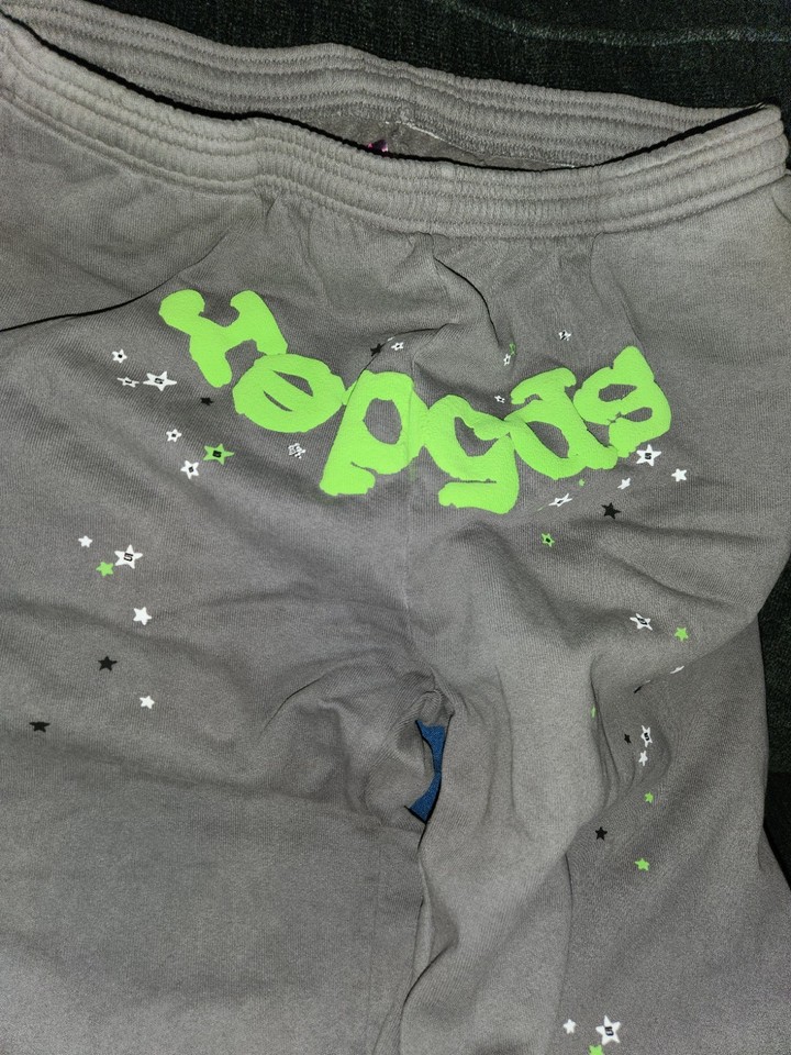 Sp5der Spider Sweatpants Men's Large Grey Lime Puff Print Young Thug ...