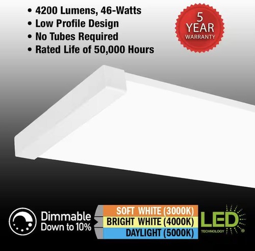 Commercial Electric 4ft x 10" White LED Flush Mount Ceiling Light ...