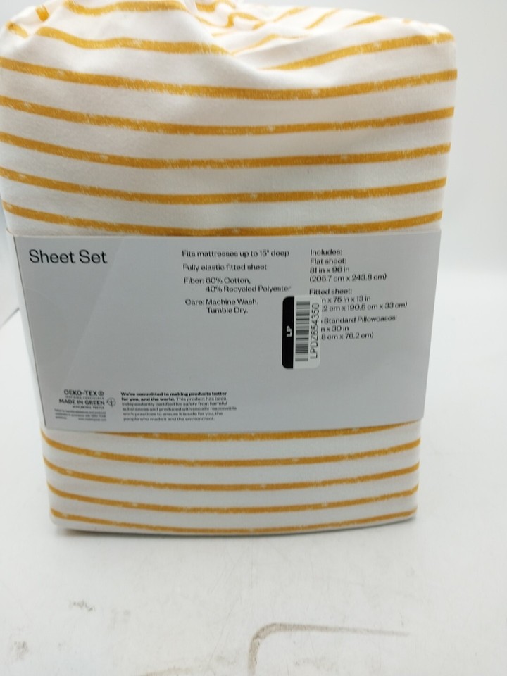 Room Essentials Sheet Set Full Size Easy Care Yellow Stripe | eBay