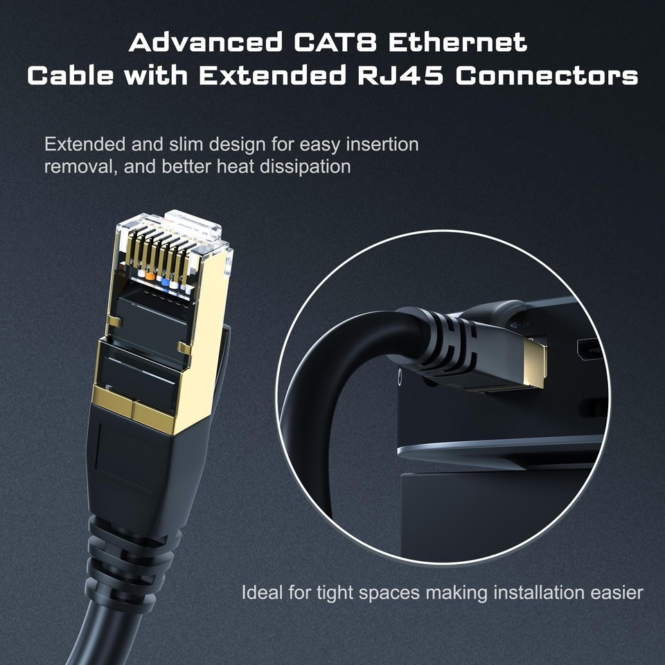 Cat8 Ethernet Cable, Shielded for Outdoor&Indoor, 15FT Heavy Cat8-15ft ...