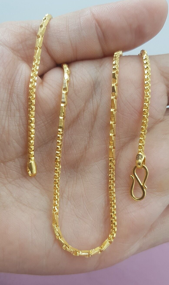 Exclusive High Finish 22K Gold Chain Necklace 2mm 19in Plain Yellow ...