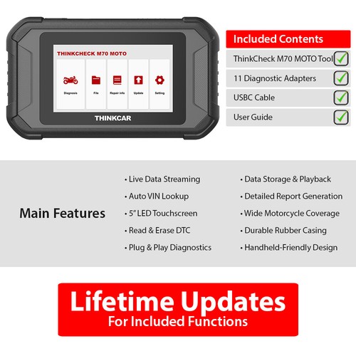 ThinkCheck M70 MOTO Diagnostic Code Scanner Tool for Motorcycles | OBD ...