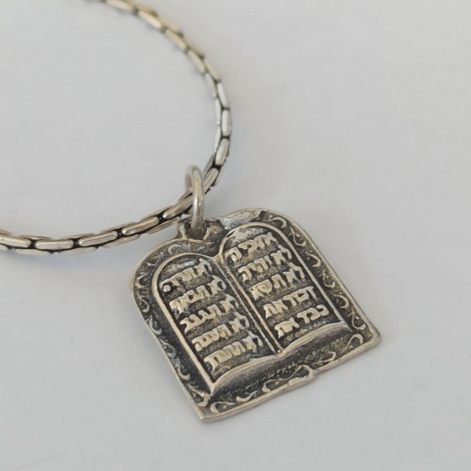 Ten Commandments Necklace Vintage Silver 925 Hebrew Men Women Thick VTG ...