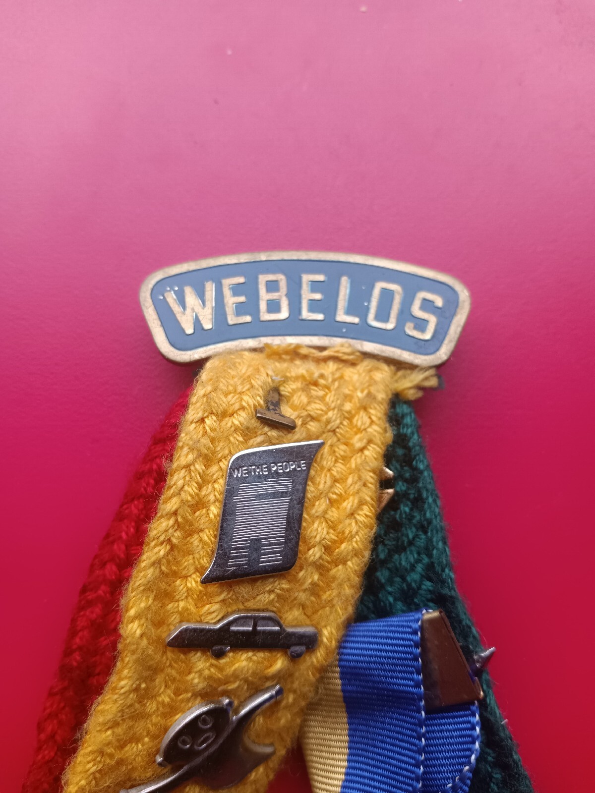 VTG BOY/CUB SCOUTS WEBELOS TRI-COLOR RIBBONS AND 13 ACTIVITY/MERIT PINS ...