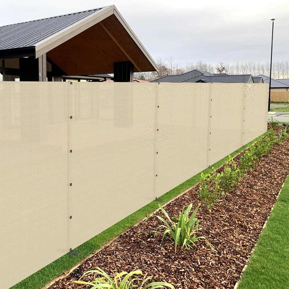 6' Outdoor Removable Fence Beige Privacy Fence w/ Pole Kits Yard Pool ...