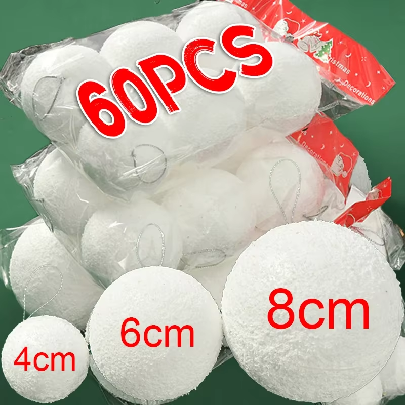 White Foam Christmas Ball Ornaments Xmas Tree round Snowballs Hanging ...