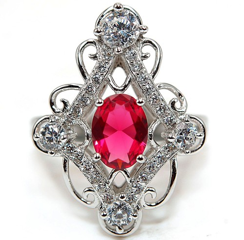 2CT Treated Ruby & White Topaz 925 Solid Sterling Silver Ring Jewelry ...