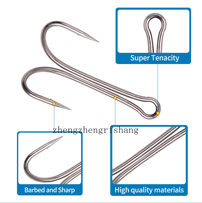 100PC Double Fishing Hooks Saltwater Open Shank Frog Hook High Carbon ...