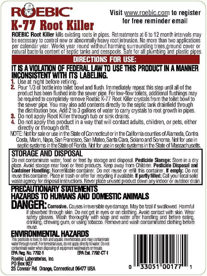 Roebic K-77 Root Killer: Clears Pipes Stops New Growth Works for Sewer ...