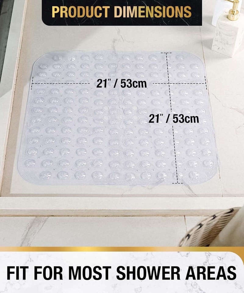 Shower Mat Non Slip Square, 21x21 Inch Bath Mat for Tub with Suction ...