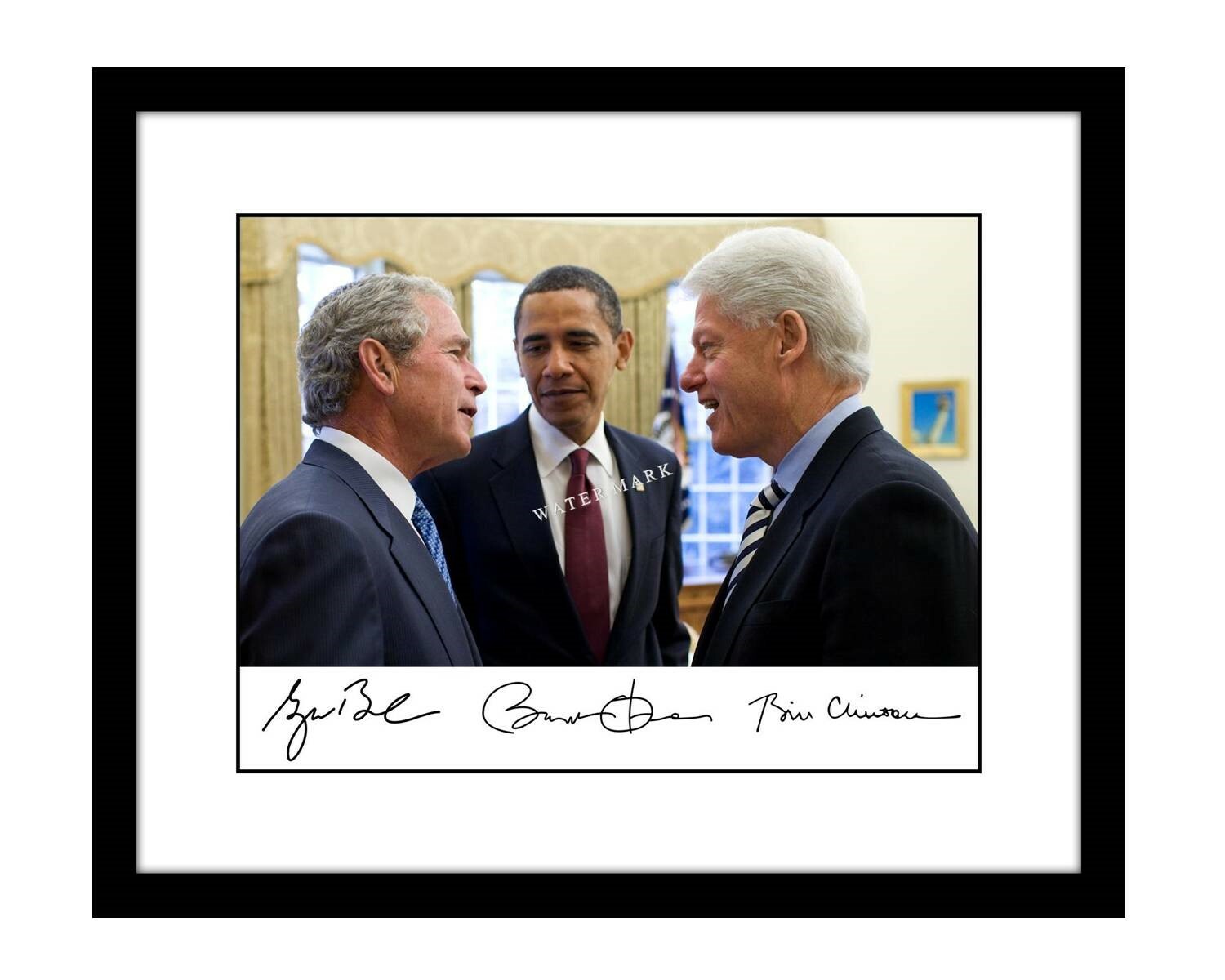 Barack Obama 8x10 Signed photo George W Bush and Bill Clinton US ...