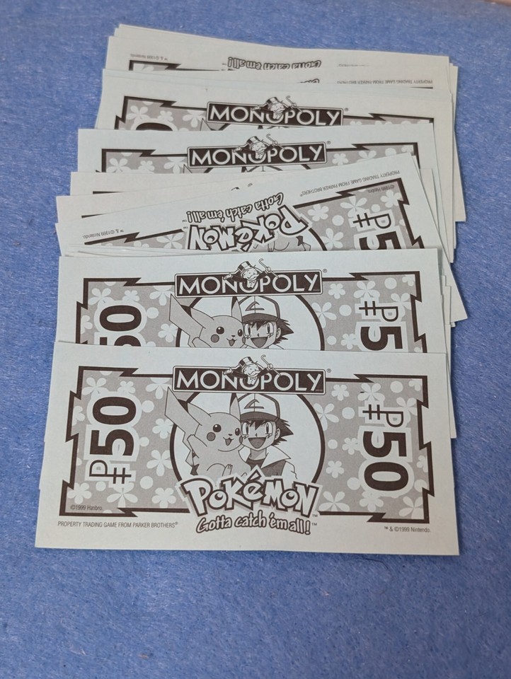 50 Poke Money Bill Replacement Pokemon Monopoly Collector's Edition ...