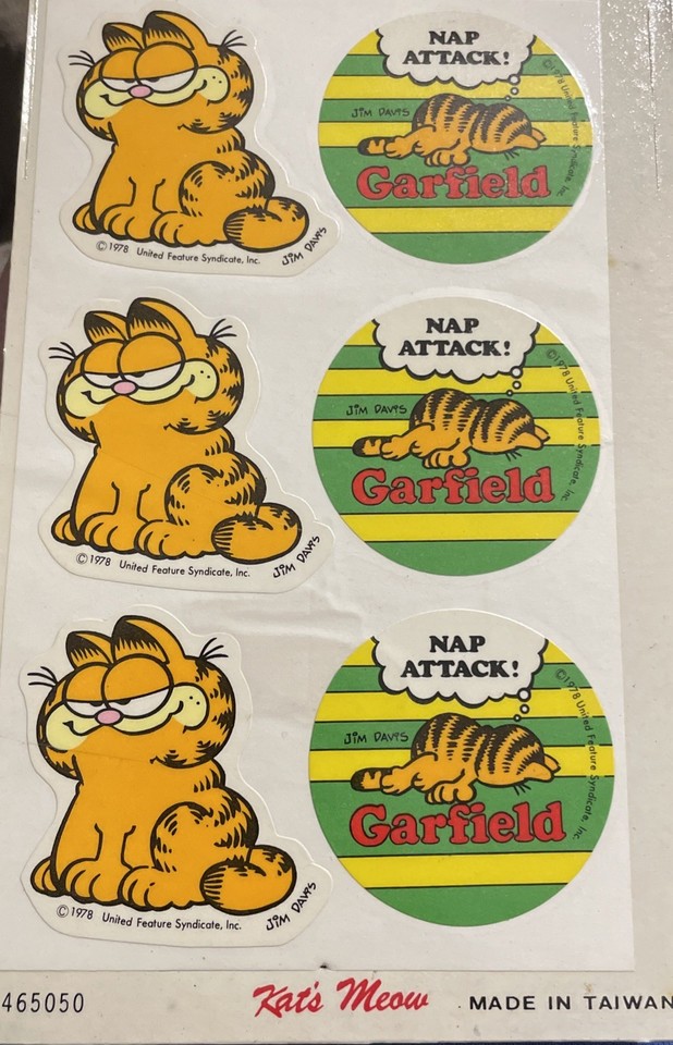 NOS Vintage Garfield Stickers Cat’s Meow 2 Different 1978 Jim Davis Nap ...