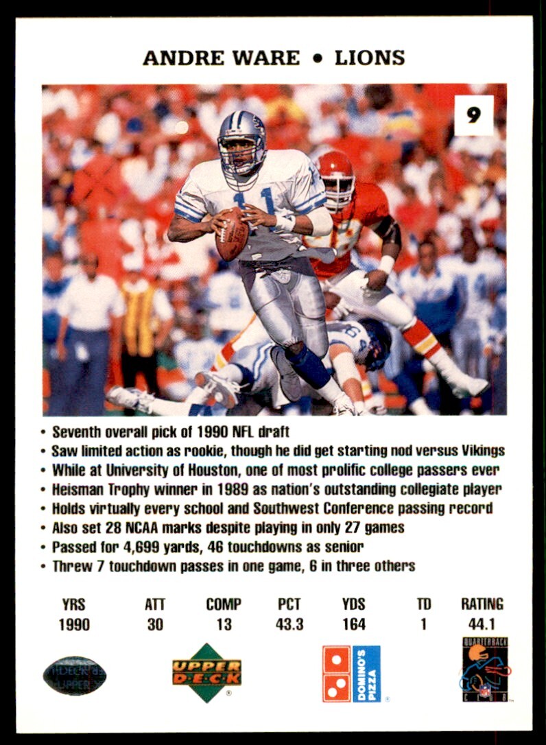 1991 Domino's The Quarterbacks Andre Ware Detroit Lions #9 | eBay