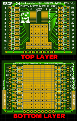 4pcs SSOP SSOP24 0.635mm STRIPBOARD Adaptor PCB Breakout, 24 Pin TSSOP ...
