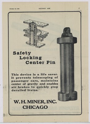 1926 W.H. Miner Co. Ad: Safety Locking Center Pin for Railroad Use ...