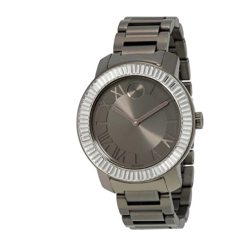 MOVADO BOLD $695 MEN'S SWISS GUN METAL ION PLATED CRYSTAL BEZEL WATCH ...