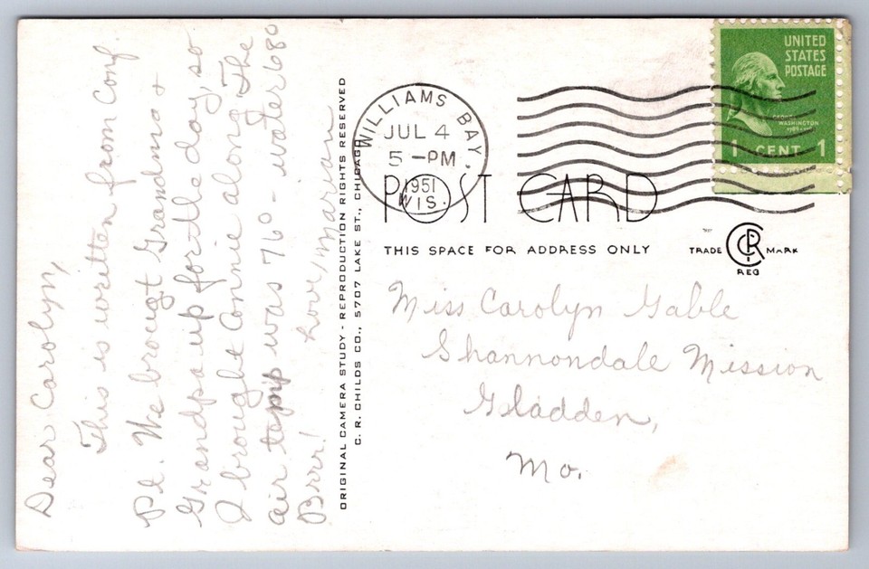 Postcard Williams Bay WI Conference Point Camp Lake Geneva Nichols ...